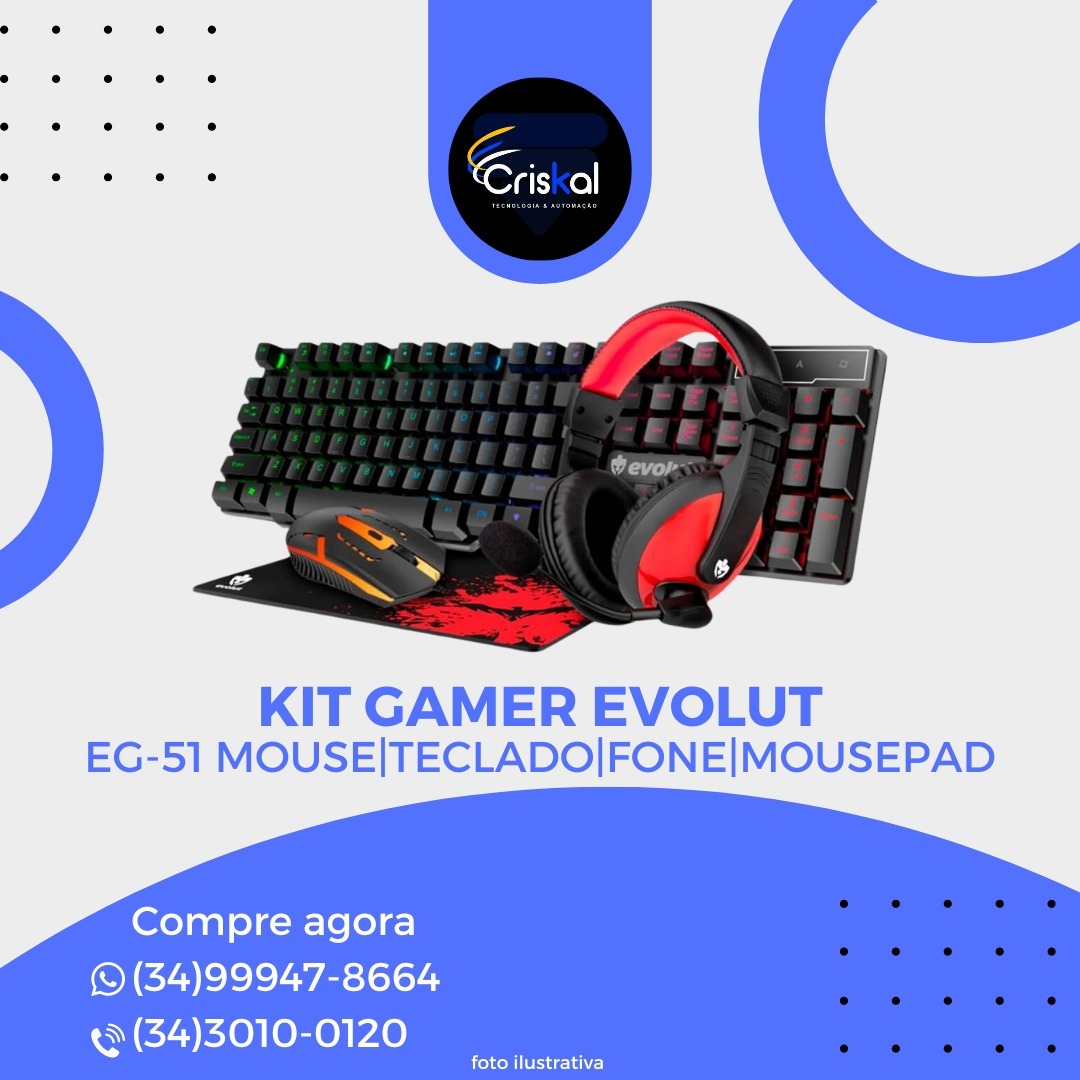 Kit Gamer Evolut 5G-51 Mouse/Teclado/Fone/Mousepad